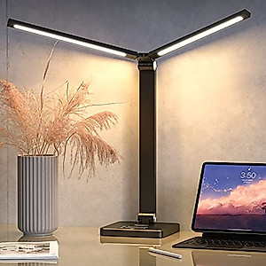 Torchlet Desk Lamp, Desk Lamps for Home Office, Double Head LED Desk Light, Touch Control Adjustable Brightness Color Temperature, USB Charging Port, Modern Desk Lamp for Drom/Reading/Bedroom