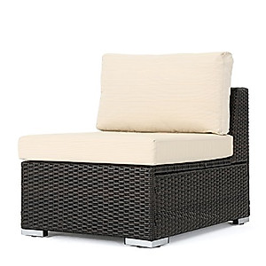 Christopher Knight Home Santa Rosa Outdoor Wicker Armless Sectional Sofa Seat with Aluminum Frame and Water Resistant Cushions, Multibrown / Beige