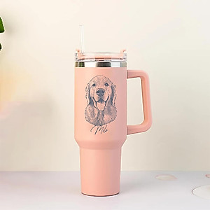 Custom Cat, Pets Photo Personalized Tumbler 40 oz Laser Engraved, Insulated Cup with Handle, Lid and Straw, Vacuum Insulated, Coffee Mug, Personalized Gifts For Cat Mom 1