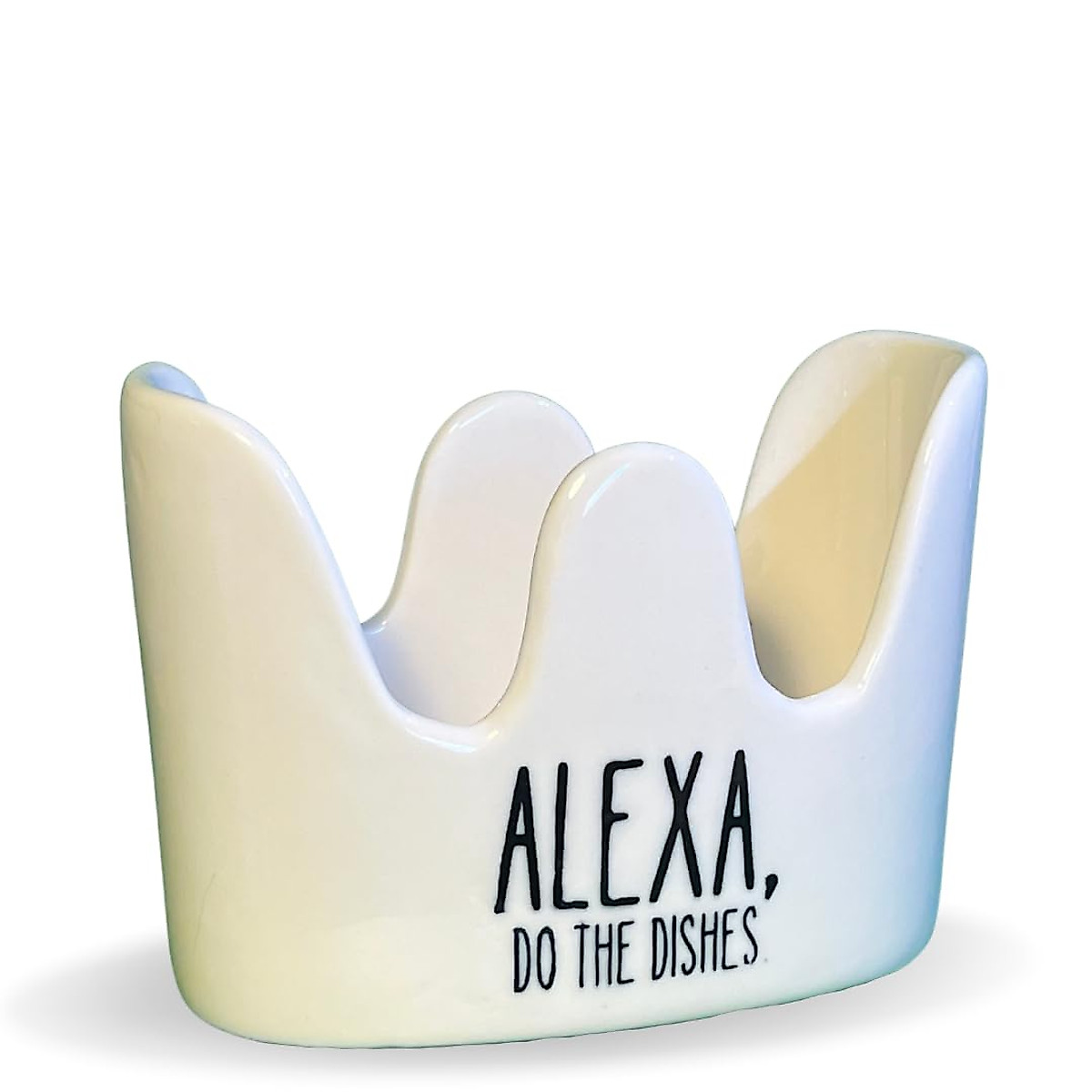 Alexa Mud Pie Sponge Holder for Kitchen Sink, Dual Ceramic Porcelain Cup for Sponges, Rustic Farmhouse Decor, Off-White