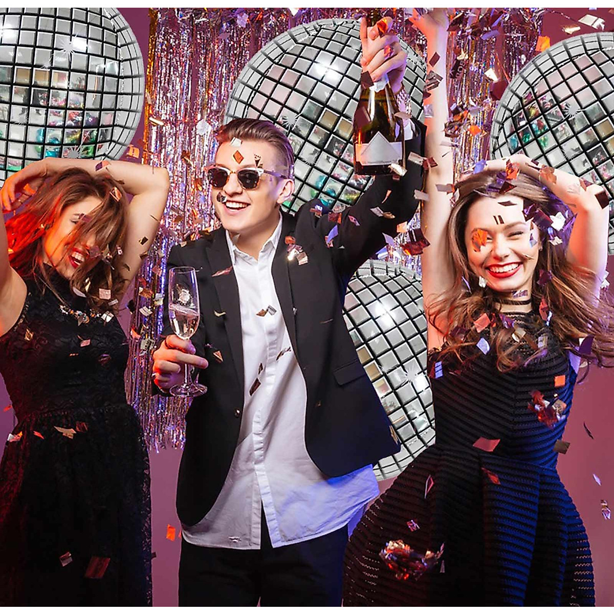 KALOR 22 Inch Metallic Disco Silver Mylar Balloons,10 Pcs Disco Ball Balloons,Large 4D Giant Round Foil Balloons for 70s Disco Party Decorations Birthday Decorations