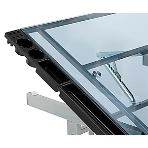 Studio Designs Vision Craft and Drawing Station - 35.5" W by 23.75" D Silver-Blue Glass Top Drafting Table with Pencil Drawers, Side Trays, & Built-In Pencil Ledge - Angle Adjustable Work Surface