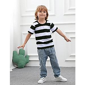 COSLAND Boys Short Sleeve Striped T-Shirt Crew Neck Tee Small, Black and White