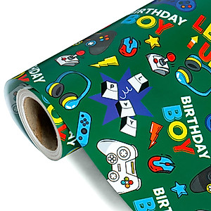 WRAPAHOLIC Gaming Wrapping Paper Roll - Mini Roll - 17 Inch x 33 Feet - Gaming Boys Kids Boys Happy Birthday Design, Perfect for Birthday, Party, Holiday