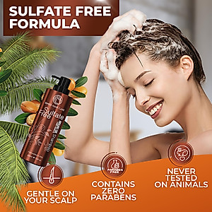 Moroccan Argan Oil Shampoo - Sulfate Free, Anti Frizz Hydrating Thickening Care for Women and Men - Deep Moisturizing Treatment for Color Treated, Curly, Frizzy, Damaged and Dry Hair