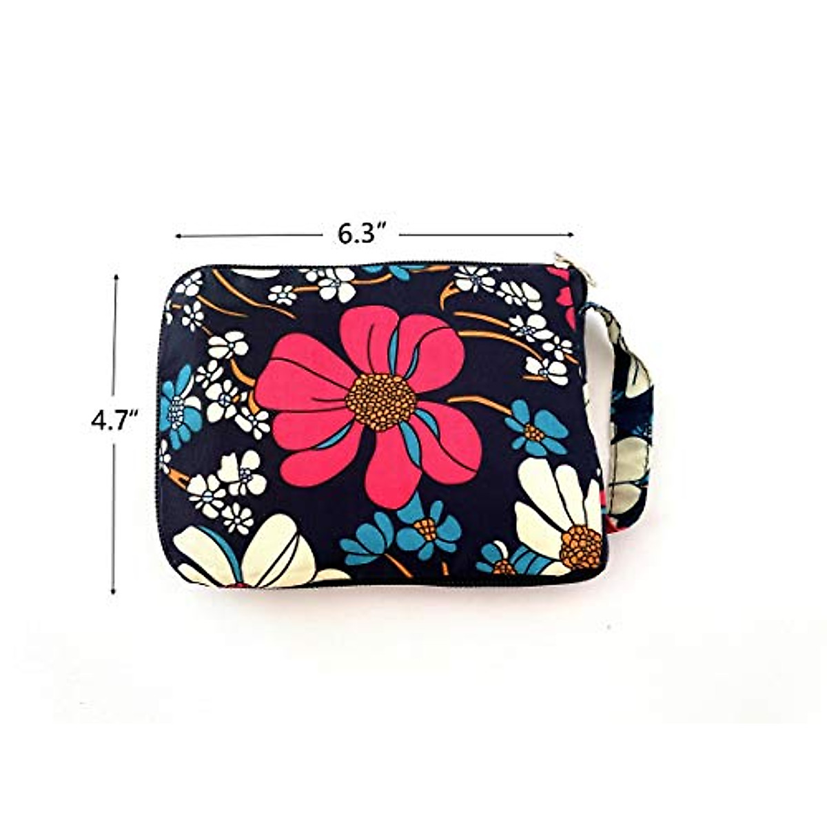Konish Reusable Foldable Grocery Bags Folding Shopping Tote with Zipper(Blue Floral)