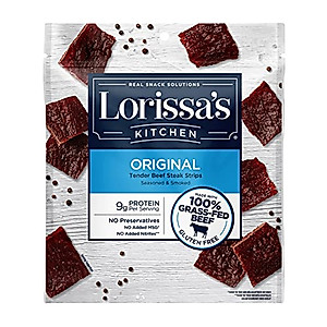 Lorissa's Kitchen Premium Grass-Fed Steak Strips, Original, 2.25 Oz. 1 Count - No Added MSG or Nitrites, Keto Friendly Snacks & Gluten Free, More Tender Than Traditional Beef Jerky