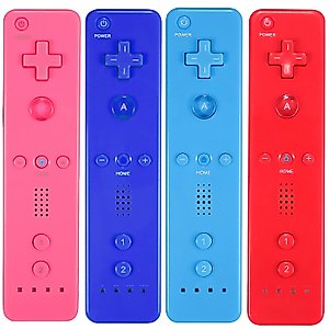 Yosikr Wii Controller 4 Pack, Wii Remote Controller, with Silicone Case and Wrist Strap, Remote Controller for Wii/Wii U - 4 Packs Pink+Deep Blue+Blue+Red