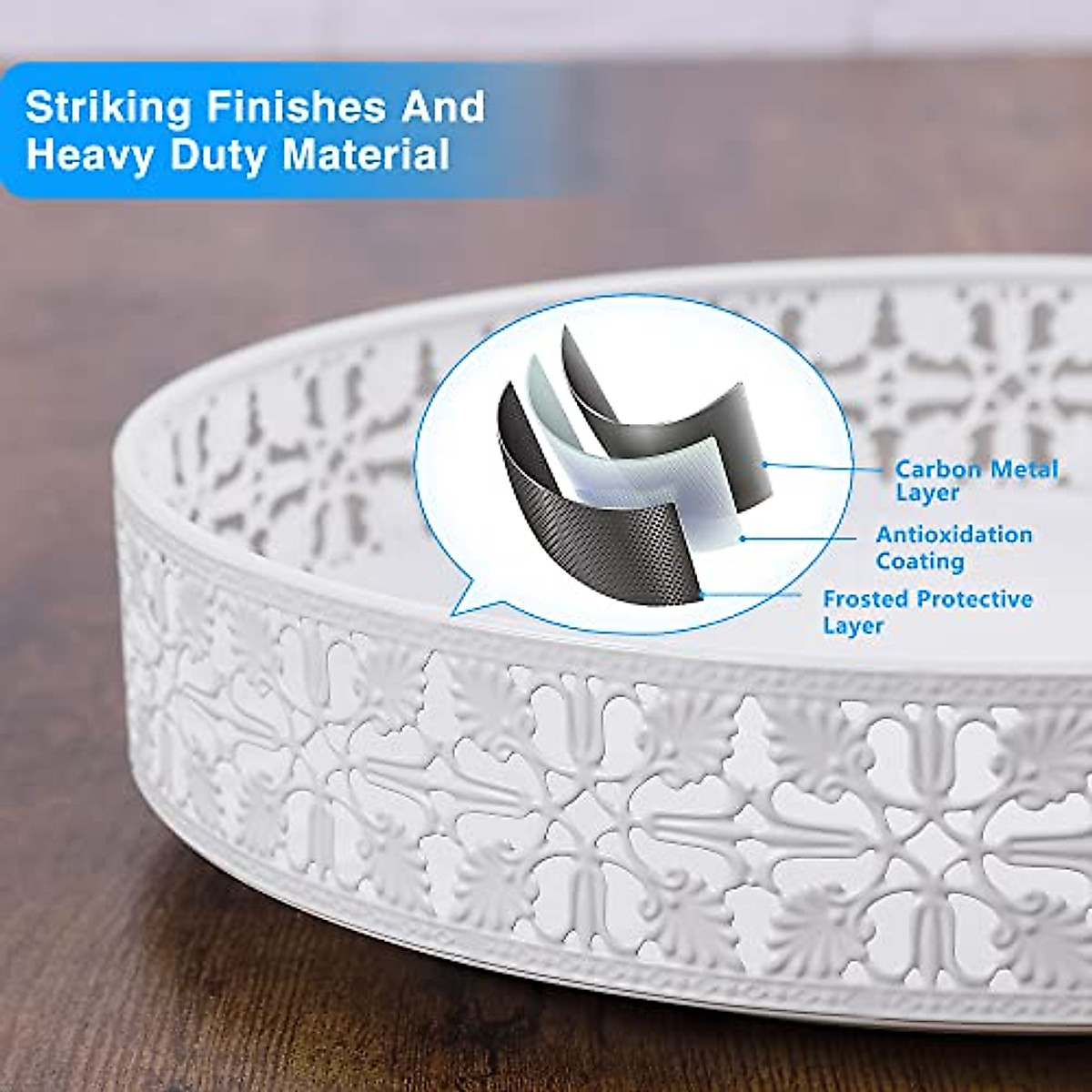 MIHIRO Metal Lazy Susan Organizer, Rotating Tray, Lazy Suan Turntable for Cabinet, Kitchen Countertop Spice Organizer, Lazy Susan for Dining Table with Non-Slip Pad (11''+12'', White)
