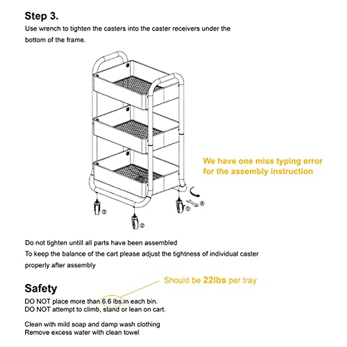 HOMESTEAD 3-Tier Rolling Cart - Heavy Duty Metal Rolling Cart, Lockable Casters, Multifunctional Storage Shelves - Great for Kitchen, Office, Bathroom, Laundry Room (Black)