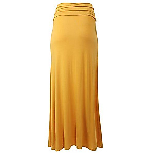 MixMatchy Women's Basic Foldable High Waist Regular and Plus Size Maxi Skirts Mustard 2XL