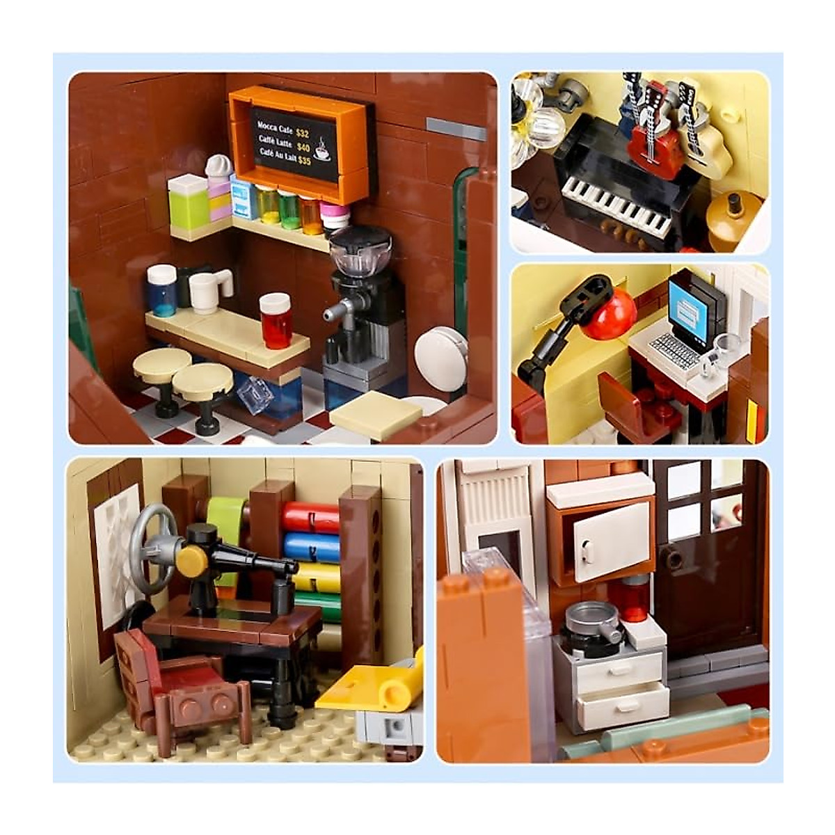 General Jim's Building Blocks Lighted Music Store Coffee Cafe Shop and Lounge Modular Building Blocks Bricks Set | Compatible with Lego City Sets