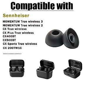 Silicone Earbuds Tips for Sennheiser Momentum 3 Replacement Ear Tips for Sennheiser Momentum 2/CX True Wireless Series, 6 Pairs Black
