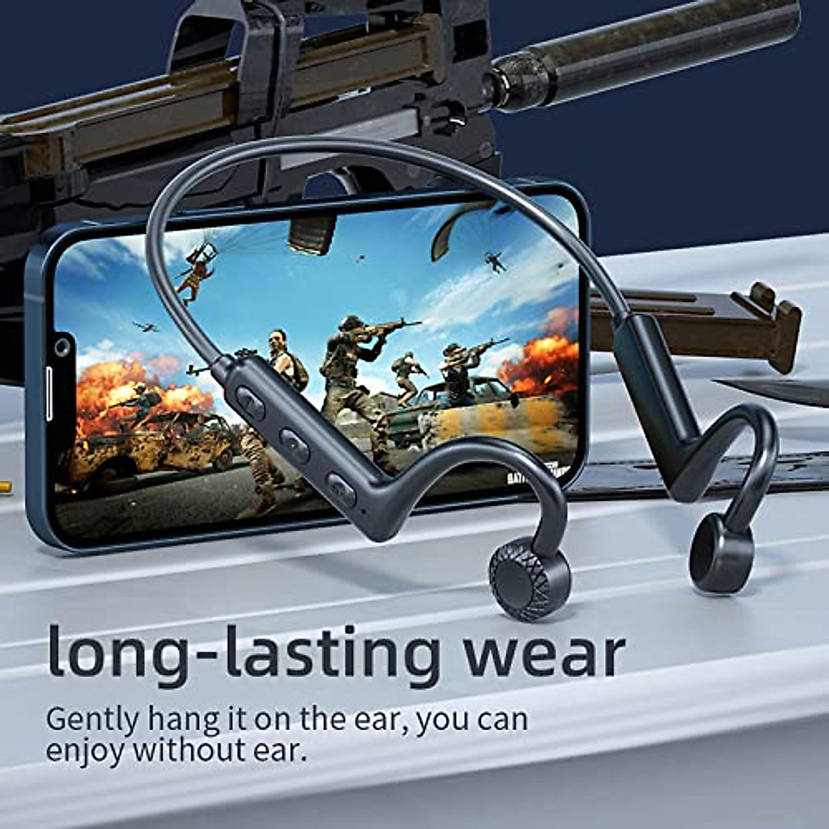 Wireless Bluetooth Bone-Conduction Earphone, Outdoor HiFi Stereo Microphone Headphones, Long Endurance,for Running, Horse Riding, Sports Waterproof Headset, Compatible for iOS Android (Green)