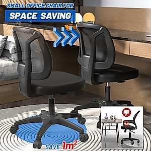 TTD TIANTIANDA Armless Swivel Mesh Computer Office Desk Chair Height Adjustable with Lumber Support for Small Spaces, Black