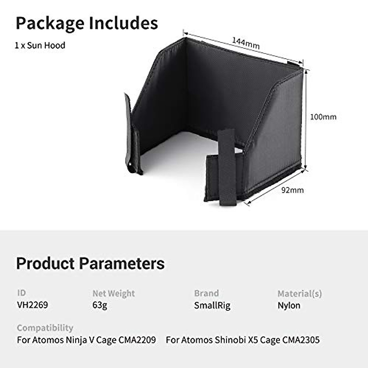 SmallRig Ninja V Sun Hood / Ninja V+ Sun Hood / Shinobi 5” Sun Hood for Atomos Shinobi 5”/ Ninja V / Ninja V+ SmallRig Cage VH2269
