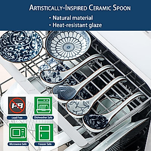 Raelitego 5pcs Asian Soup Spoon, Ceramic Chinese Soup Spoons, Deep Oval Hook Non-slip Japanese Spoons for Rice Ramen Pho Miso Soup Wonton Noodle, Luck and Prosperity Gifts for Friends Parents Family