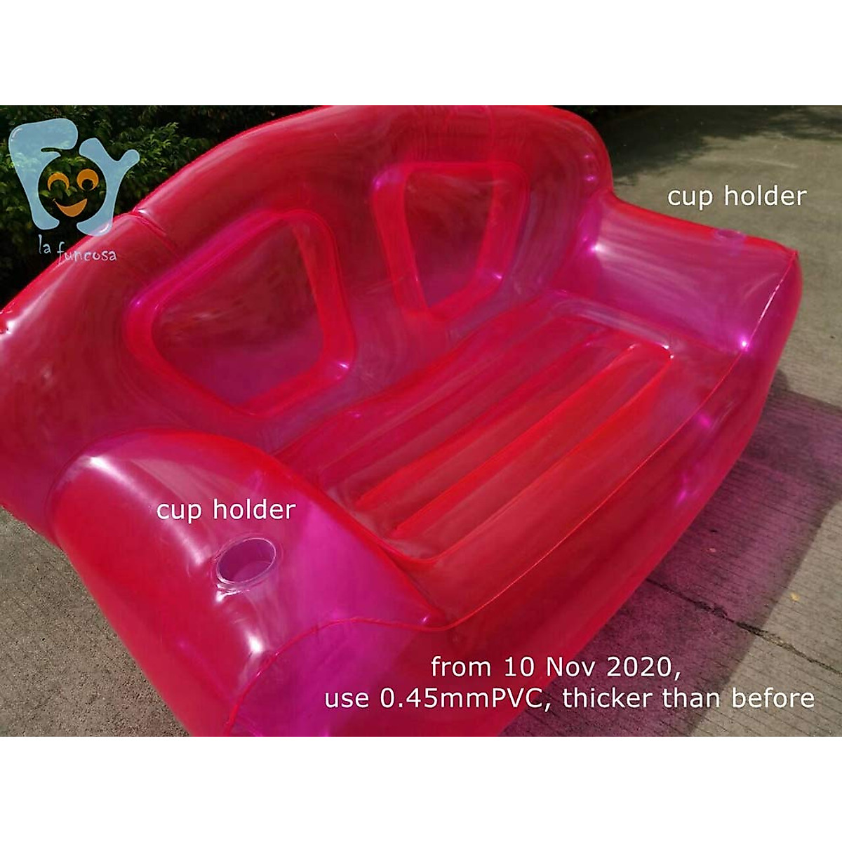 La funcosa Inflatable Clear Pink Double Person Sofa Blow UP Chairs Portable Camping Yard Couchs Inflatable Patio Furniture