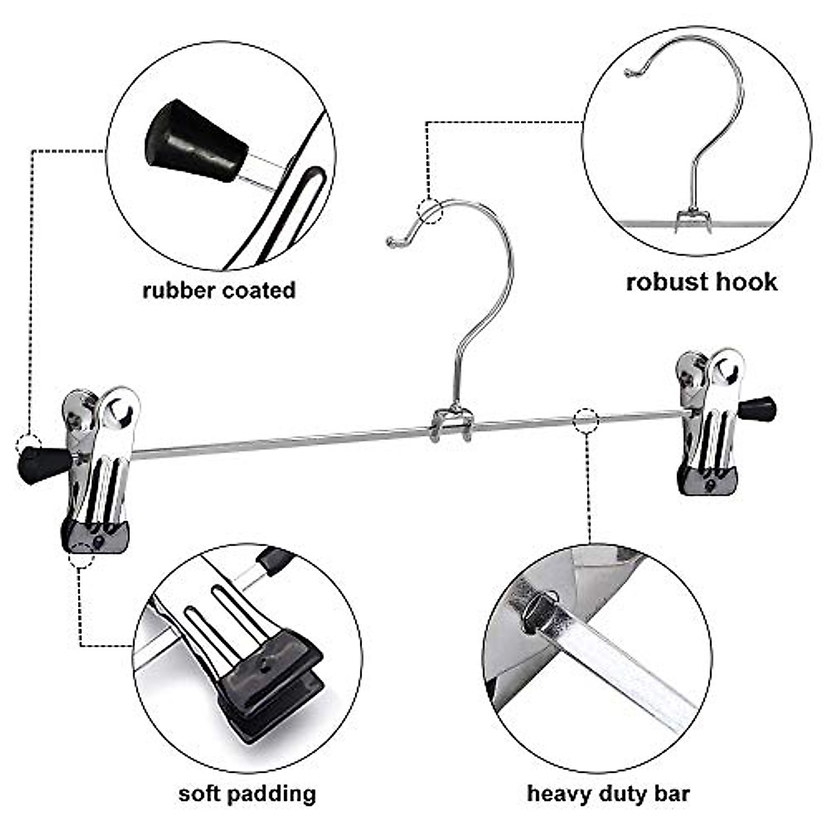 Pants Hangers 30Pcs Pant Hangers with Clips Skirt Hangers Clip Hangers Metal Hangers for Pants Slack Hangers