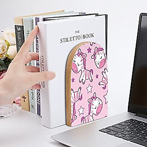 Pack of 2 Bookend Unicorns Pink Non-Slip Book Stand Wooden Bookshelf Books Holder for Home Desk Office Library