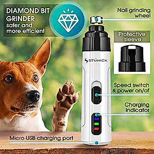 Dog Nail Grinder for Small, Medium and Large Dogs - Gentle Portable Paws Grooming and Smoothing - Professional 2-Speed Electric Rechargeable Dog Toe Trimmer