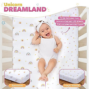 Crib Bedding Sets for Girls 5 Pieces Includes Baby Crib Sheets x2, Cotton Quilt, Baby Blanket & Bonus Wall Decal Set