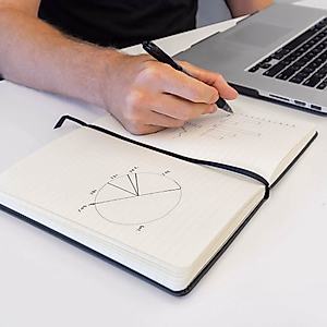 Ruled Notebook, Black Leather Bound Hardcover Journal with Lined Paper, Business Premium Label Stickers, and Elastic Closure, 5 x 8.25 inches - SuperiorMaker