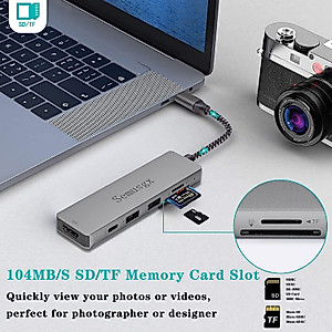 USB C Hub 6 in 1 Type C Dongle USB C Multiport Adapter Docking Station Suitable for MacBook Pro and More Type C Devices (HDMI 4K@30Hz SD/TF Card Reader USB C 100W PD)