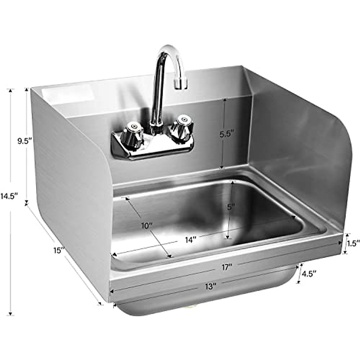 PETSITE Stainless Steel Sink for Washing with Faucet & Splash Guard, Commercial Wall Mount Sink for Home Kitchen 17 x 15 Inch