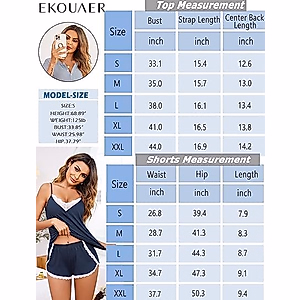 Ekouaer Pajama Sets for Women Lingerie Sleepwear 2 Piece Cami Shorts Set V Neck Pj Lace Sleepwear White S