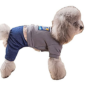 LaidaPets Pet Clothes Dog Warm Embroidery Jacket Jeans, Puppy Cat Cold Weather Coat Dog Clothes for Small Medium Dogs