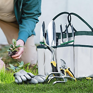 LETEEN Garden Tools, 9 Piece Heavy Duty Gardening Tools Set with Non-Slip Rubber Grip, Stainless Steel Garden Tool, Gifts for Kids, Women, Husbands, and Parents