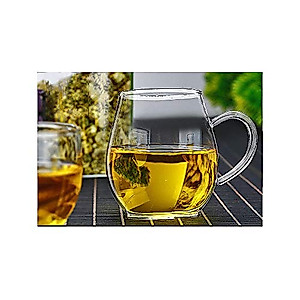 Sun's Tea Ultra Clear Glass Tea Mug | Coffee Mug 16 oz (470 ml) | Borosilicate - Glasses w Big Handle | Simple and Elegant | Microwave Safe | Pure Glass