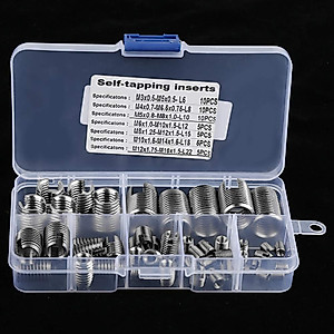 50Pcs Stainless Steel Inner Thread Self Tapping Thread Inserts Set Thread Reinforce Repair Tool M3- with a Storage Case