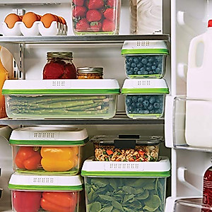 Rubbermaid 3-Piece Produce Saver Containers for Refrigerator with Lids for Food Storage, Dishwasher Safe, Clear/Green