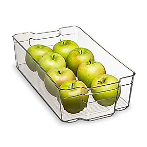 Home Basics Clear Acrylic Food Storage Container Bin for Fridge Freezer or Pantry, Stackable with Handles. Organize Fruit, Vegetables, Yogurt, Snacks, Pasta, Extra Large, 8” x 14"