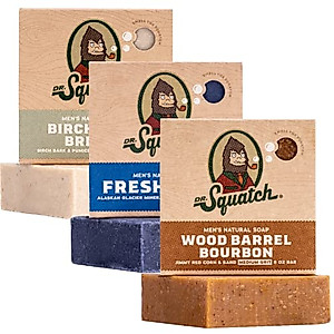 Dr. Squatch All Natural Bar Soap for Men, 3 Bar Variety Pack, Wood Barrel Bourbon, Fresh Falls, Birchwood Breeze - Natural Men's Bar Soap