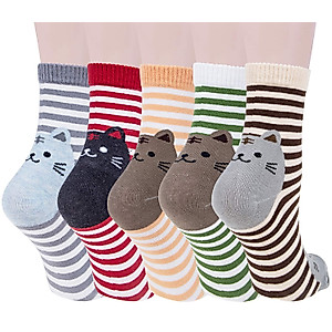 Cute Womens Dog Cat Novelty Animal Socks for girl Cartoon Cotton Casual Crew Funny Socks 5 Pairs, Cat Style 3
