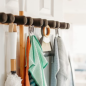 Full Circle Get A Grip Mop and Broom Organizer – Wall Mounted Storage for Kitchen or Closet – Lightweight Bamboo Hanging Broom Holder with Foam Pegs – Easy to Install Home Organization, Large