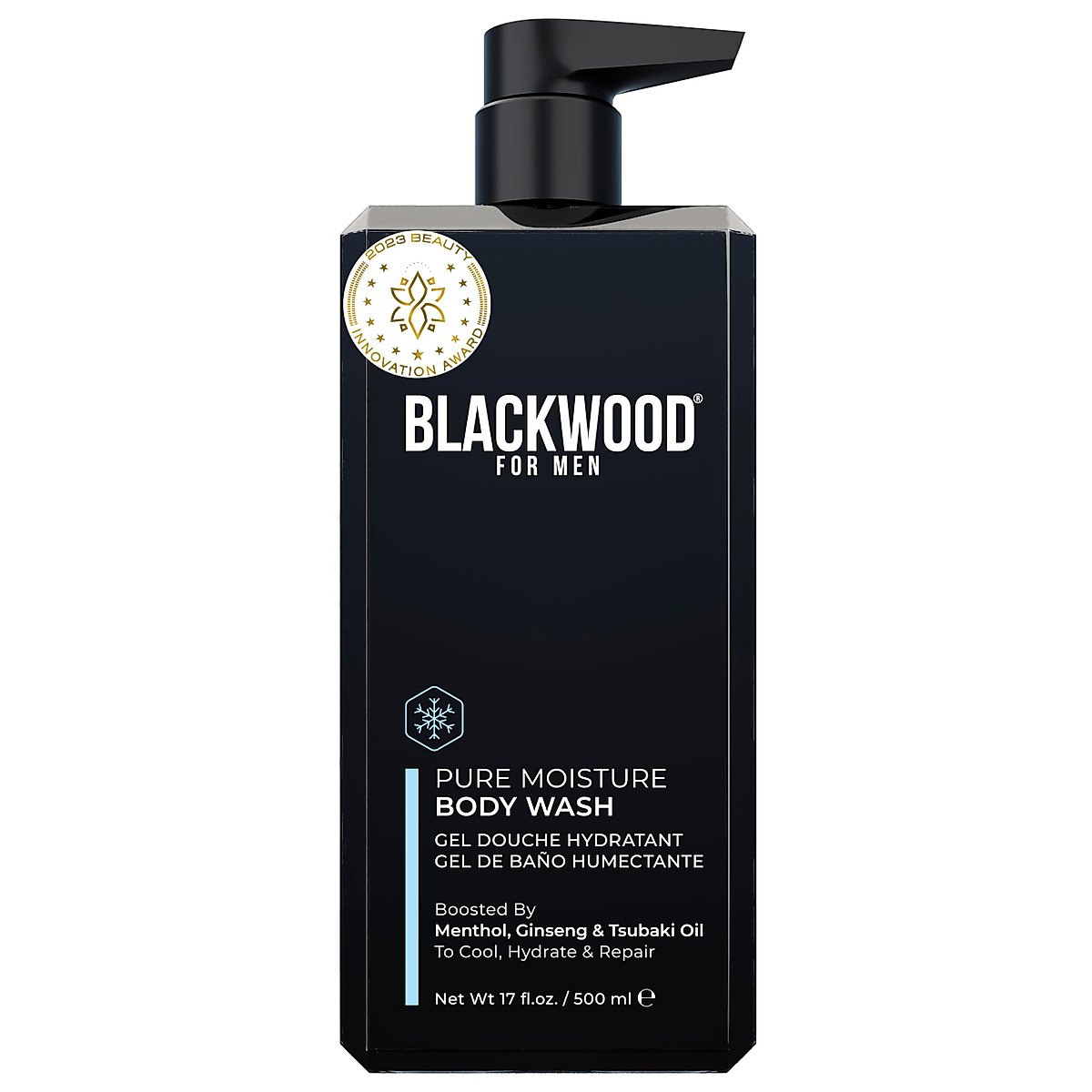 Blackwood For Men Pure Moisture Body Wash - Infused with Ginseng & Menthol - Natural Vegan Formula for Sensitive Skin and Workout Recovery - Sulfate Free, Paraben Free, & Cruelty Free (17 Oz)