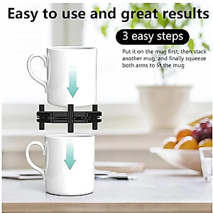 Coffee Mug Organizers and Storage, Kitchen Cabinet Shelf Organizer - Cupboard and Pantry Organization, Expandable Stackable Gadget for Tea Cup and Coffee Mugs, Save Space, Organize(black)