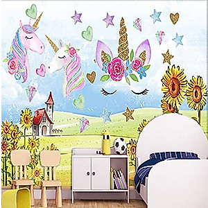VISCAL 3 Sheets Unicorn Wall Decals Removable Wall Decor Vinyl Stickers Mural Home Decor Bedroom Nursery Birthday Party Christmas Gift for Girls Kids