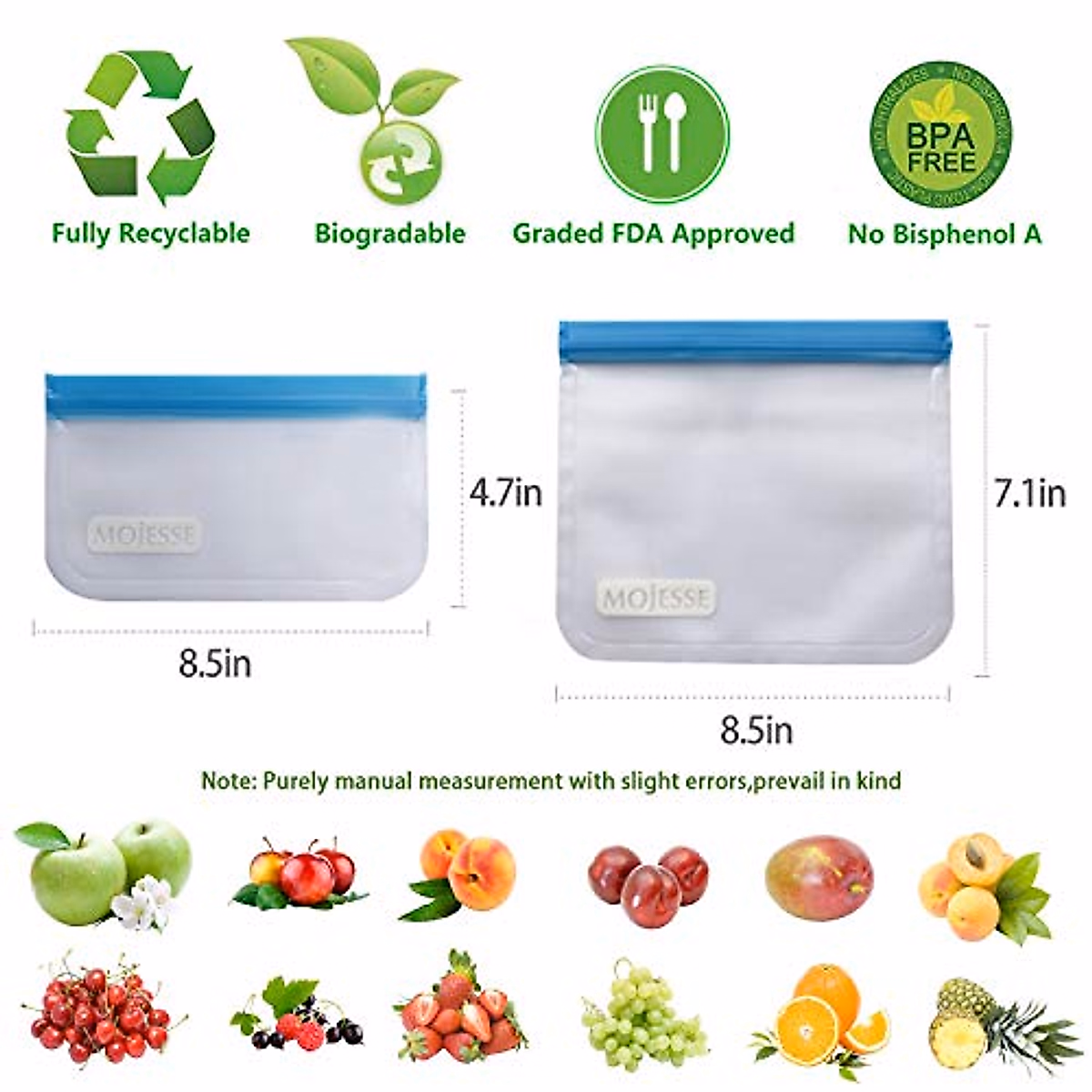 Silicone Reusable Food Bag,10 pcs (5 Leak Proof Reusable Sandwich Bags BPA FREE + 5 Crack-Proof Reusable Ziplock Snack Bag) for Sandwich, Snack, Fruit, Travel Camping Hiking items