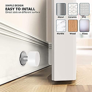 Door Stoppers with Extra Stickers, Self-Adhesive Door Stop with White Rubber & Stainless Steel Body - Heavy Duty Sound Dampening Door Bumpers for Home & Office, Door stoppers for Bottom of Door