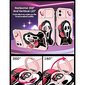 Goocrux (2in1 for iPhone 11 Case Skull Skeleton for Women Girls Cute Girly Phone Cover Cool Gothic Design with Slide Camera Cover+Ring Holder Funny Teen Cases for iPhone 11 6.1''