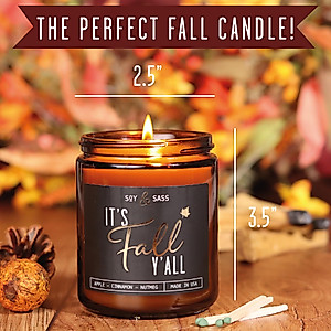 Fall Candles - 'It's Fall Yall' Fall Candle w/Apple Cinnamon & Nutmeg I Infused with Essential Oils I Autumn Fall Scented Candles I Cozy Cute Fall Décor Fall Gifts I 9oz Jar I 50Hr Burn I Made in USA