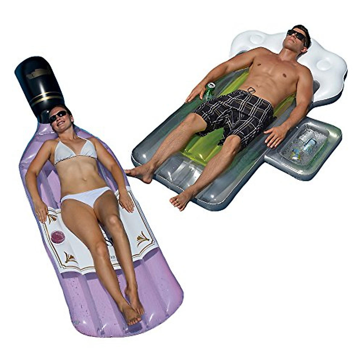 Swimline Bottle of Rose and Beer Mug Swimming Pool Floats Combo Pack