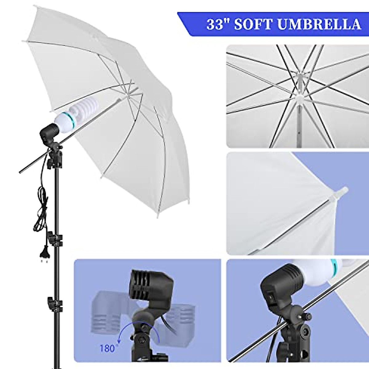 SH 2.6M x 3M/8.5ft x 10ft Photography Lighting Backdrops Stand Accessories Kit and 4 x 65W 5500K Bulbs Green Screen Umbrellas Softbox Continuous Light Kit for Photo Studio Portrait Video Shoot