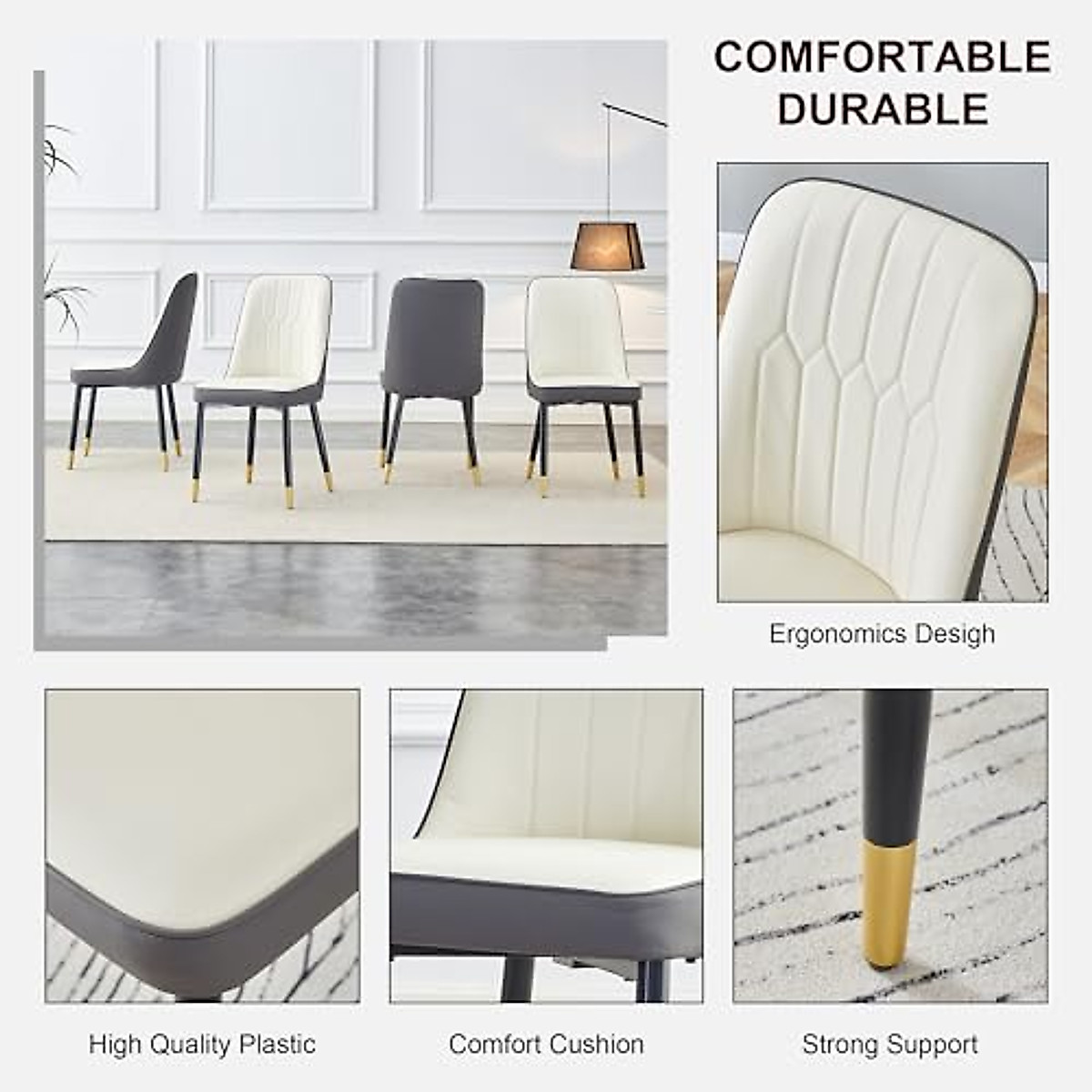 Henf 7-Piece Dining Set Modern Table and Chair Set for 6, Faux Marble Top Dining Table with 6pcs White&Gray Dining Chairs, 63'' White Dining Room Table with MDF Base, Kitchen Table Set for 6