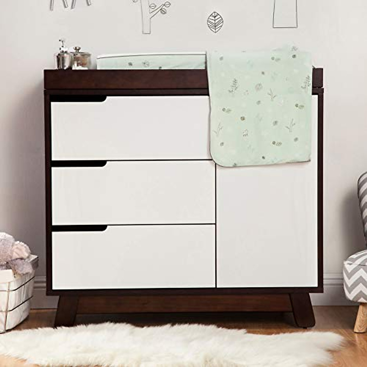 Babyletto Hudson 3-Drawer Changer Dresser with Removable Changing Tray in Espresso and White, Greenguard Gold Certified